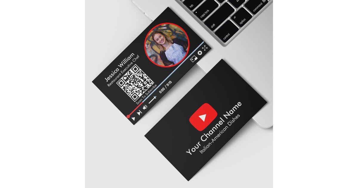Youtube Vlogger Channel With QR Code Black Business Card | Zazzle