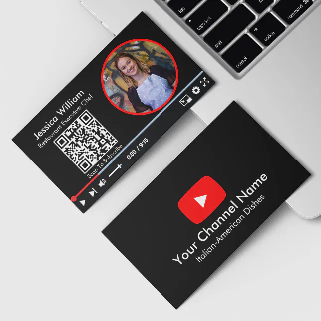 Youtube Vlogger Channel With QR Code Black Business Card | Zazzle