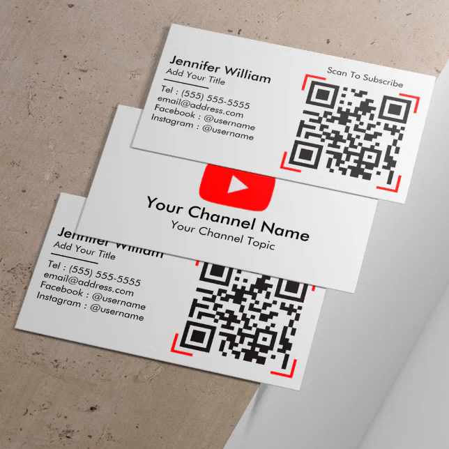 Youtube Vlogger Channel With QR Code Minimalist Business Card | Zazzle