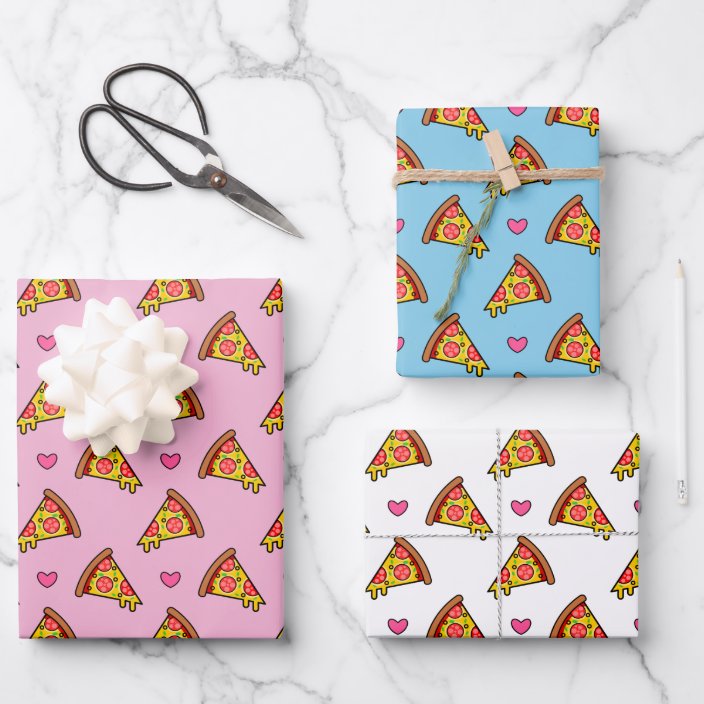 Yummy Pizza Slices Pattern Wrapping Paper Sheet | Zazzle.co.uk