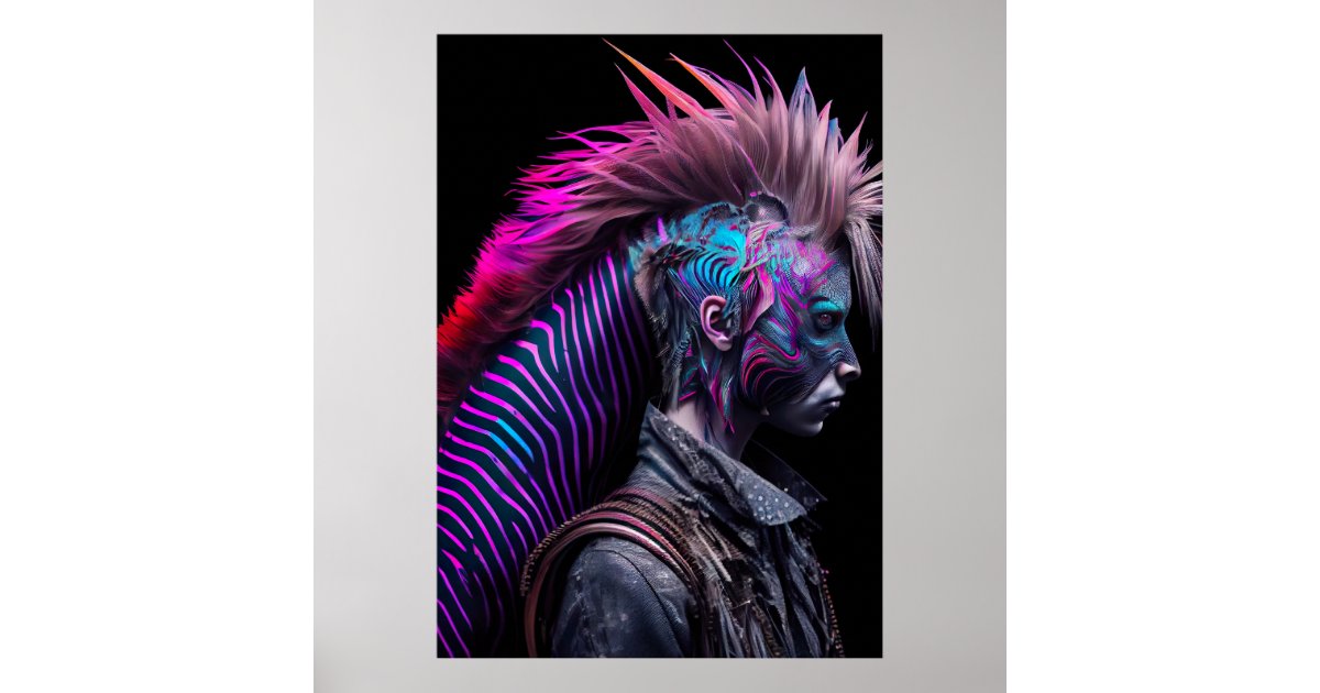 Zebra Pink Bird Mohawk - Weirdcore Rainbow Poster | Zazzle