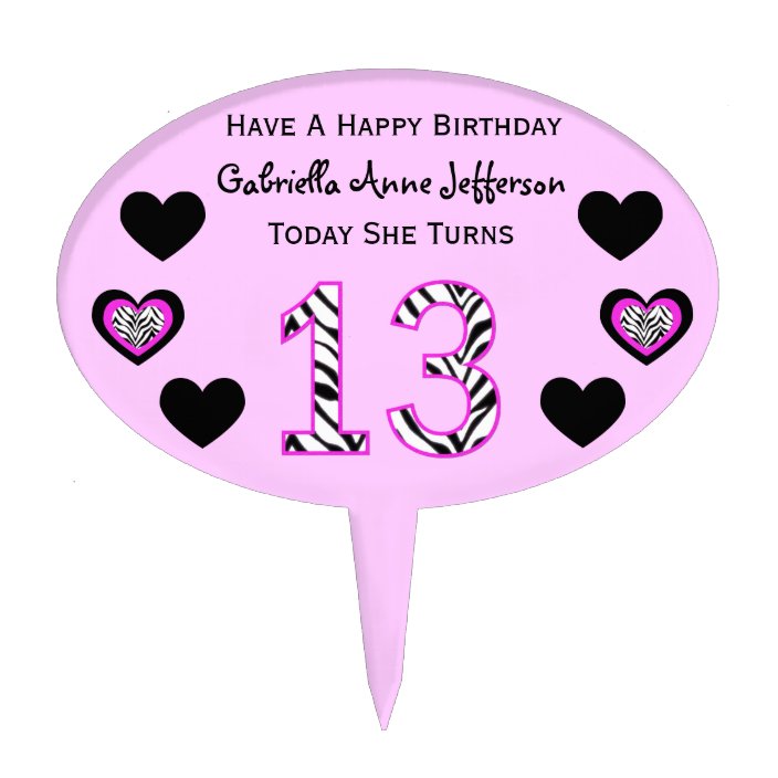 Zebra Pink & Black:13th Birthday Party Cake Topper | Zazzle.co.uk