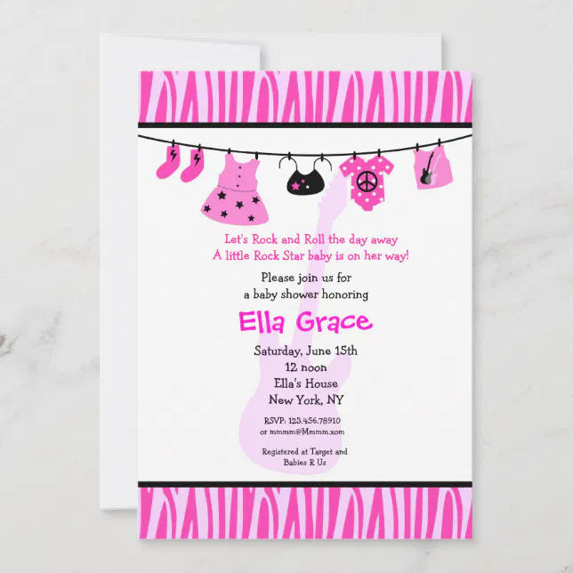 Zebra print Rock Star Baby Shower Invitaitons Invitation | Zazzle