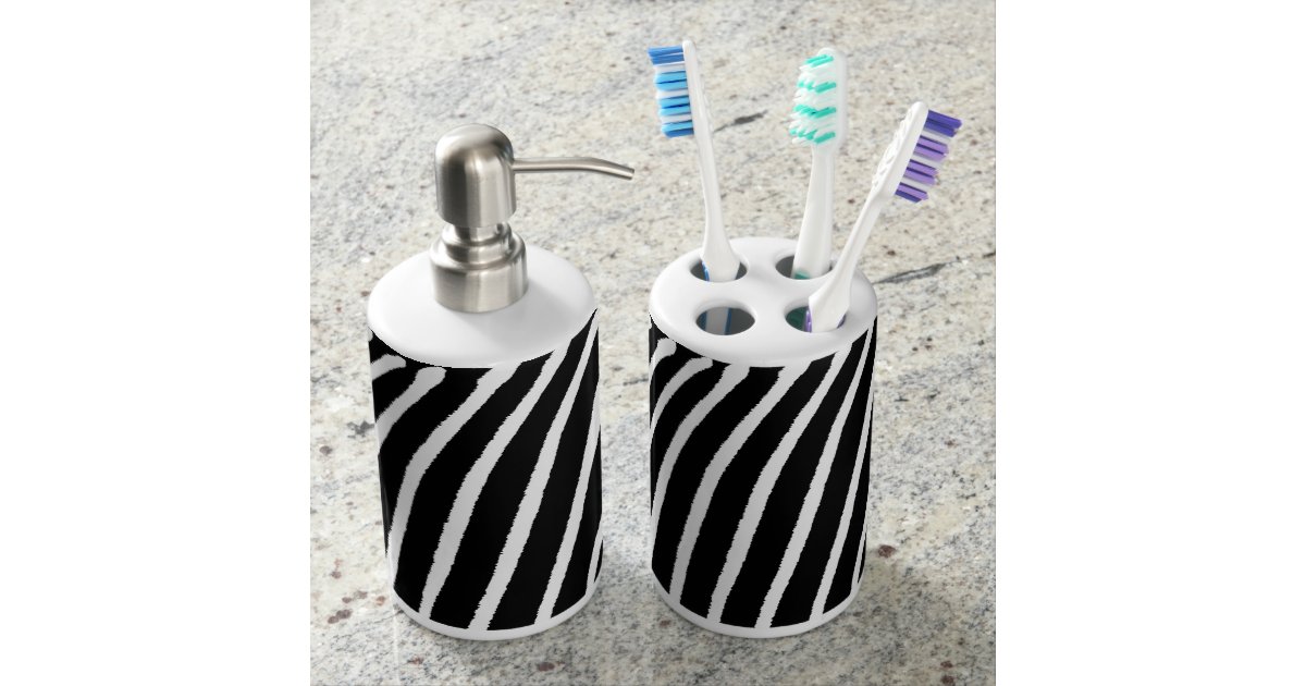 Zebra print soap dispenser toothbrush holder set | Zazzle