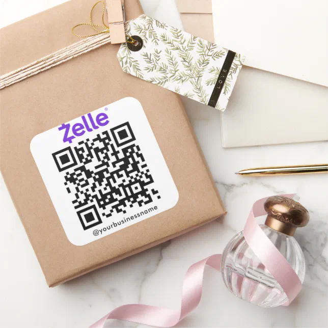 Zelle QR Code Payment Scan to Pay White Square Sticker | Zazzle