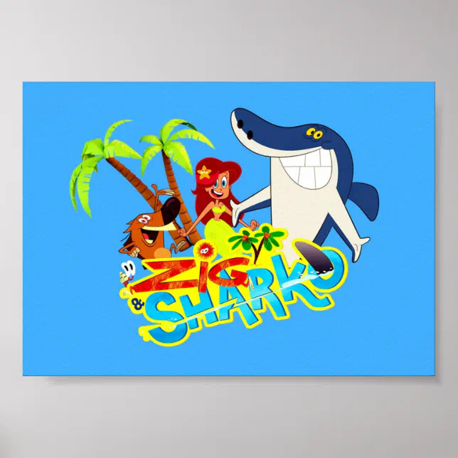 Zig and sharko cartoon exotic party poster | Zazzle