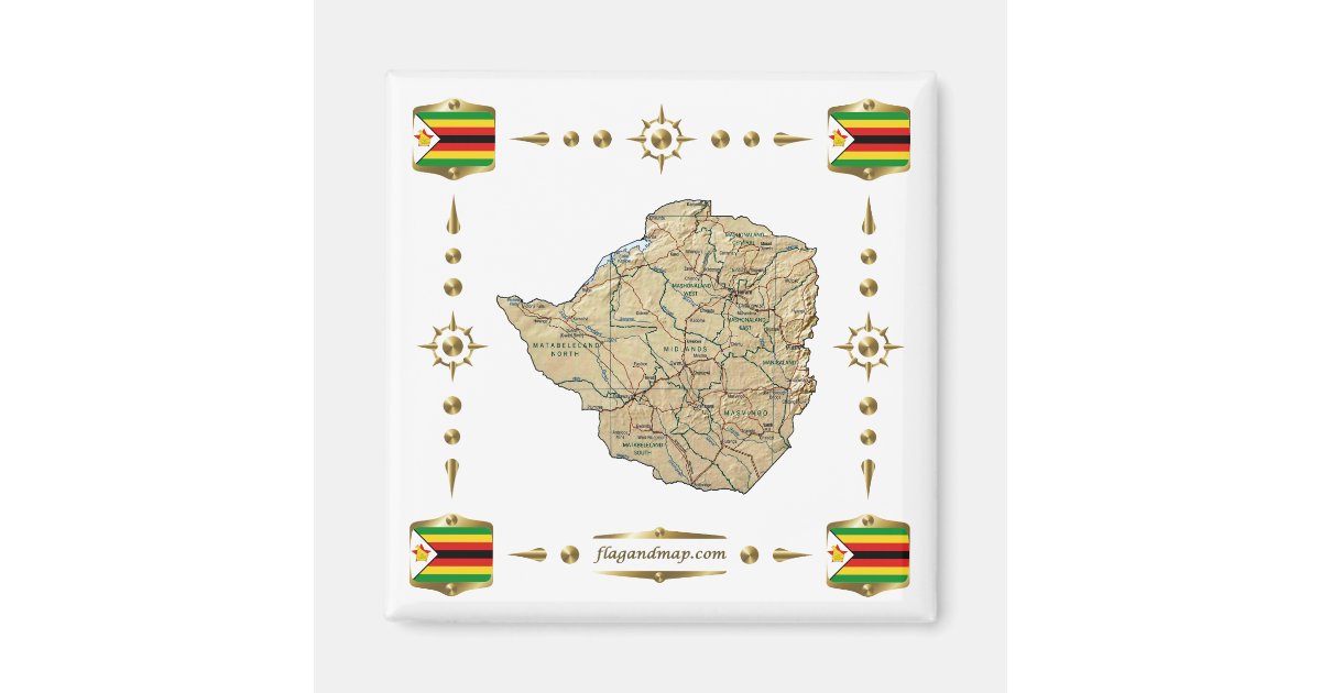 Zimbabwe Map + Flags Magnet | Zazzle