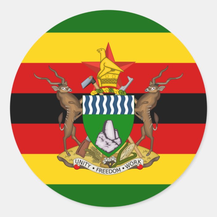 Zimbabwean Flag & Coat of Arms, Flag of Zimbabwe Classic Round Sticker ...