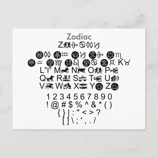 Zodiac - Zazzle Font Sampler Sheet with Guide Postcard | Zazzle