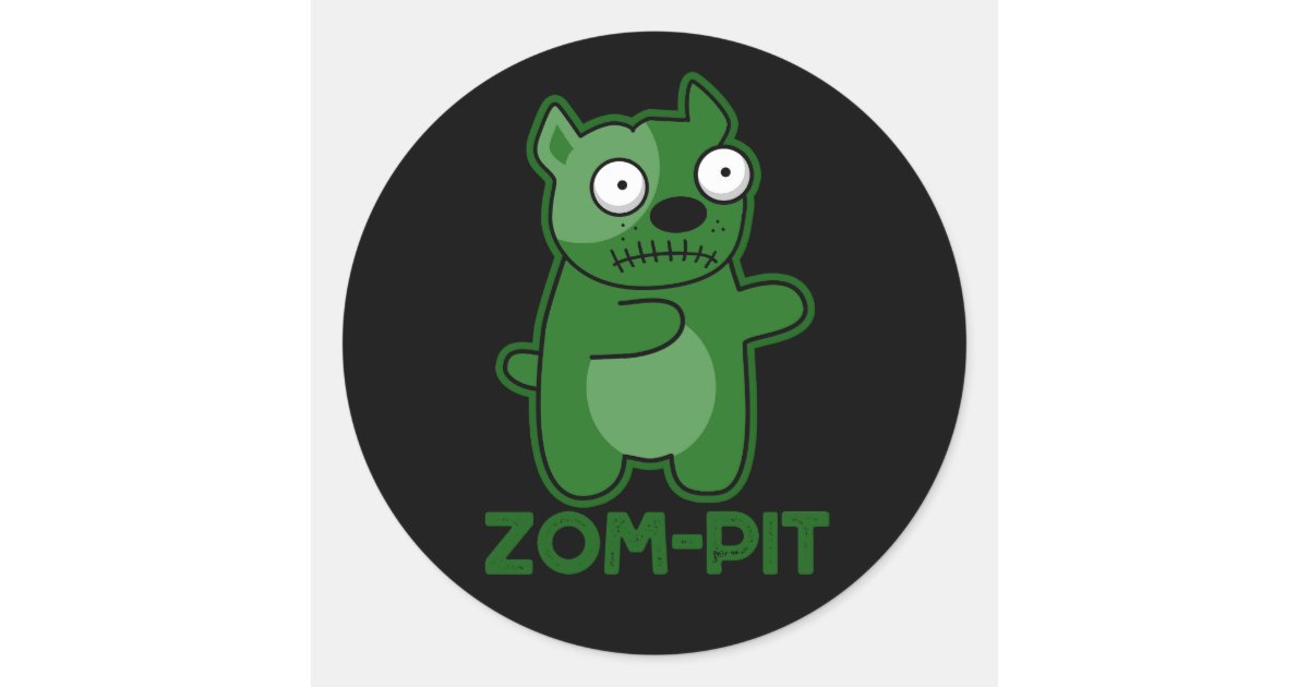 Zom-pit Funny Zombie Pit Bull Pun Dark BG Classic Round Sticker | Zazzle