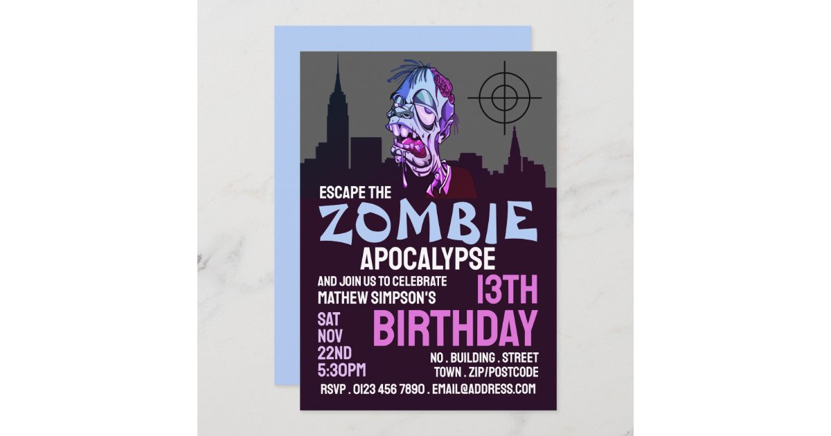 Zombie Apocalypse Theme Escape Room Birthday Party Invitation | Zazzle