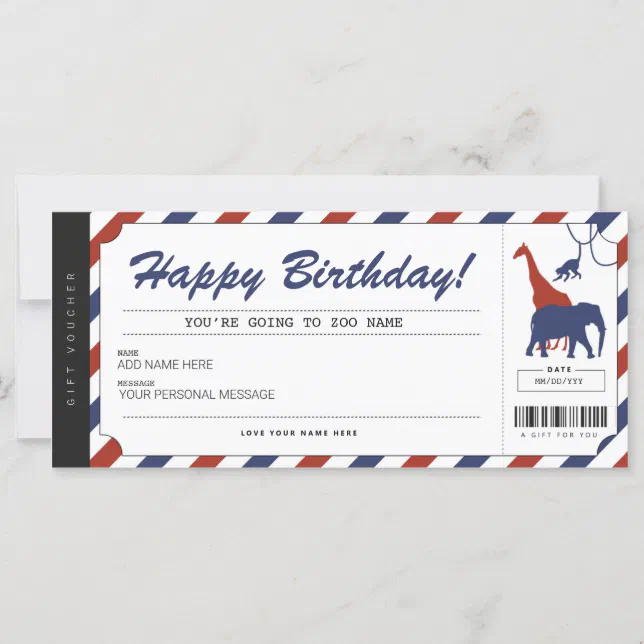 Zoo Birthday Gift Ticket Voucher Certificate | Zazzle