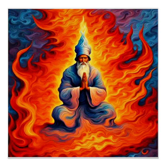 Zoroaster praying within the eternal flames poster | Zazzle